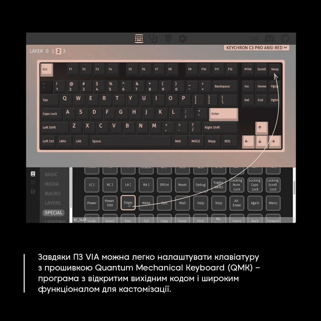 Клавіатура дротова Keychron C3 Pro K Pro Red QMK RGB Eng/Ukr USB Black ...