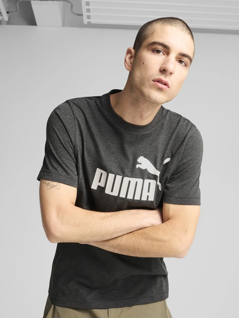Футболка хлопковая длинная мужская Puma Ess No. 1 Logo Heather Tee 68255007 M Dark Gray Heather ...