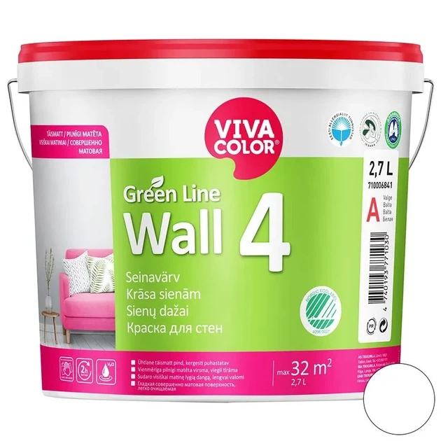 Краска водно-дисперсионная интерьерная VIVA COLOR WALL 4 Белая 2.7л ...