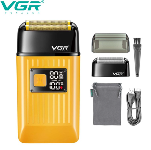 Акумуляторна електробритва для гоління шейвер для чоловіків з подвійне лезо, 2 насадки VGR (V ...