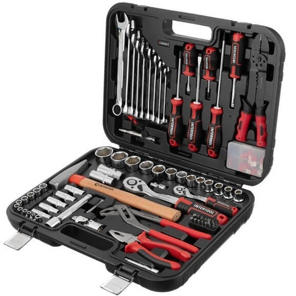 Набір інструментів Intertool 100 од Cr-V тріскачки 1/4" 1/2" 72T торцеві головки 4-32 мм біти SL ...