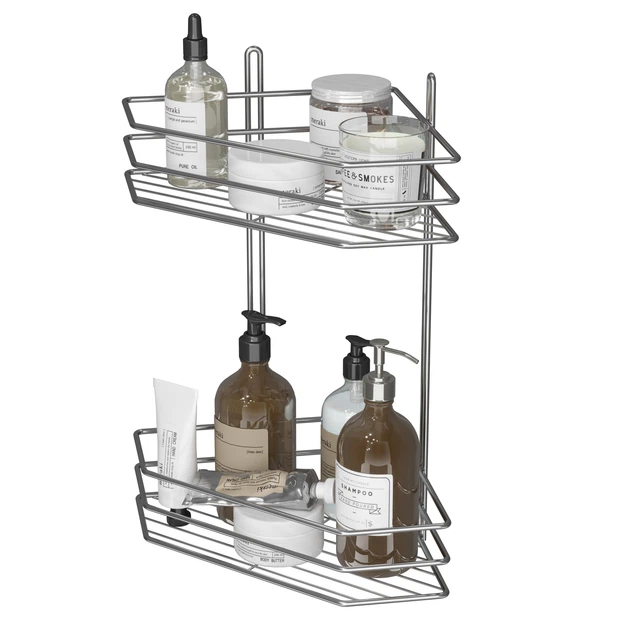 Полиця полочка кутова для ванної кімнати Метал Стиль хром 2 яруси 3 контури розмір дна