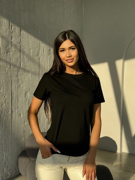 Жіноча літня класична футболка KV3333 колір чорний 42/46 onesize від продавця: Your Boutique – в ...