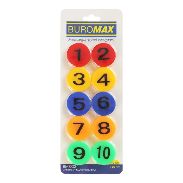Комплект магнітів Buromax ЦИФРИ, 10 шт x 30 мм (BM.0034) – фото, відгуки, характеристики в ...