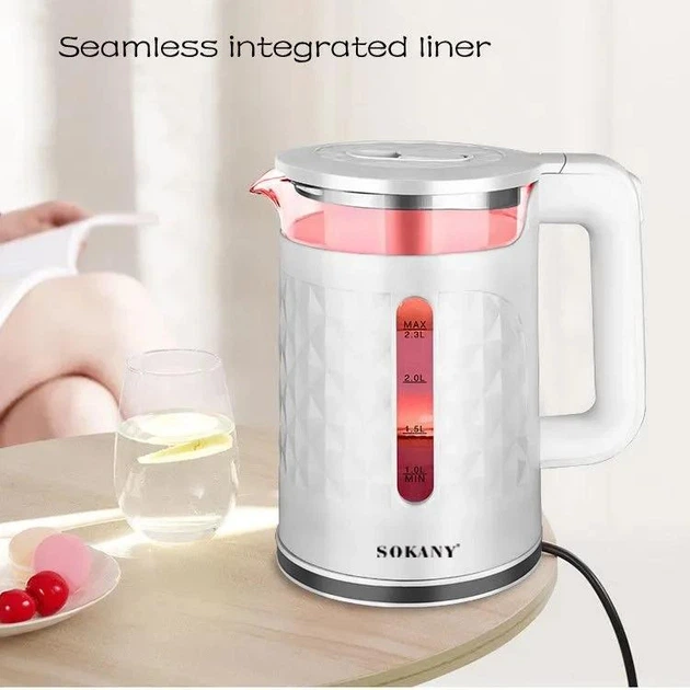 Чайник электрический дисковый с LED подсветкой Sokany SK 1028 2000 Вт Белый NAI – фото, отзывы ...