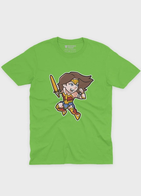 Футболка для хлопчика MODNO з принтом супергероя - Диво-жінка 122-128 см Салатовий (TS001-1-KIW ...