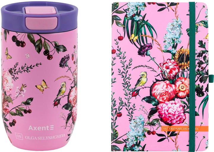 Набір Axent Olga Selyshcheva Summer2 Термокружка 350 мл Рожевий + Нотатник 125x195 мм 96 аркушів ...