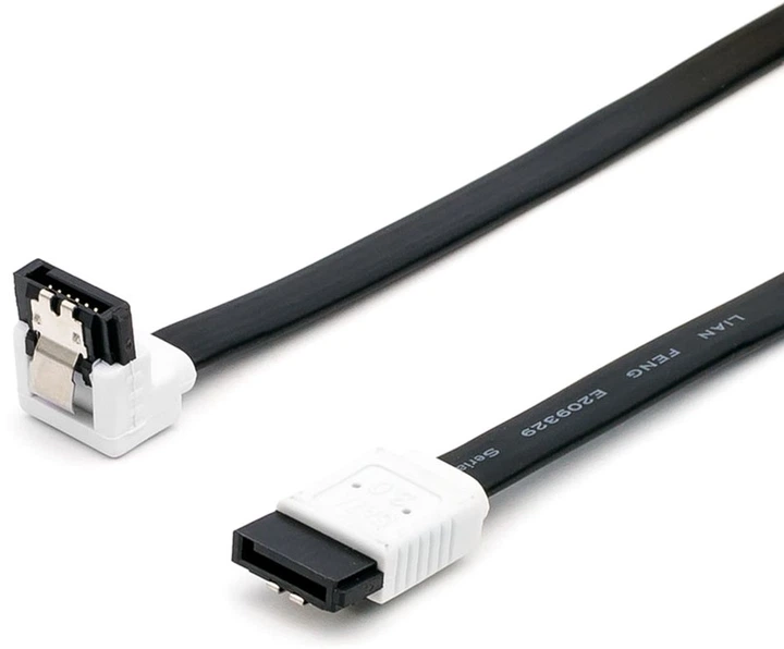 Кабель передачі даних Atcom Sata 3 0 кутовий 90 градусів з застібкою 0 5 м Чорний 17126