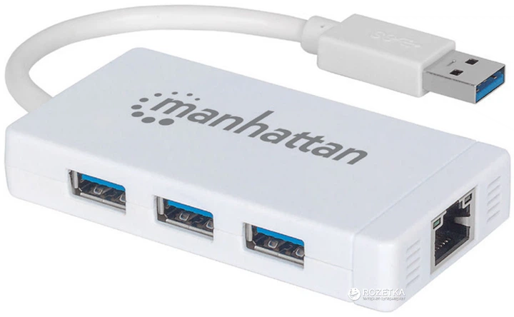 USB-хаб Manhattan 3 порта USB 3.0 + RJ45 Gigabit Ethernet (507578 ...