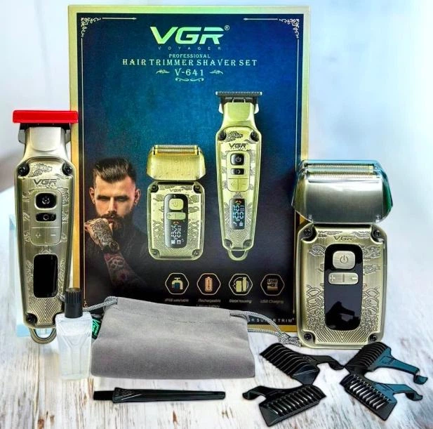Акумуляторна машинка для стрижки та шейвер 2в1 VGR V-641 Набір для стрижки волосся та бороди з ...