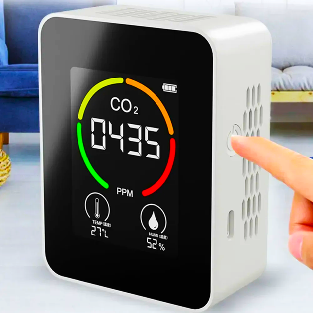 Датчик вуглекислого газу CO2 температури та вологості, від USB, Білий / Вимірювач якості повітря ...