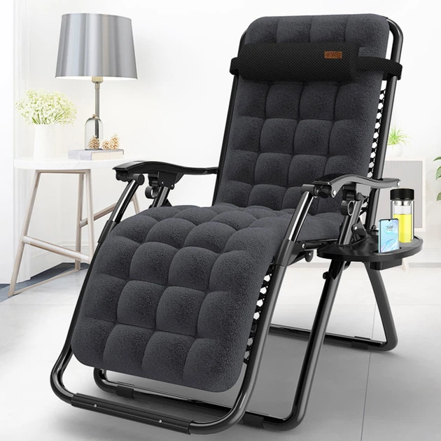 Крісло-шезлонг садове Zero Gravity WCG R-03 з підголівником і підставкою для напоїв, чорний ...