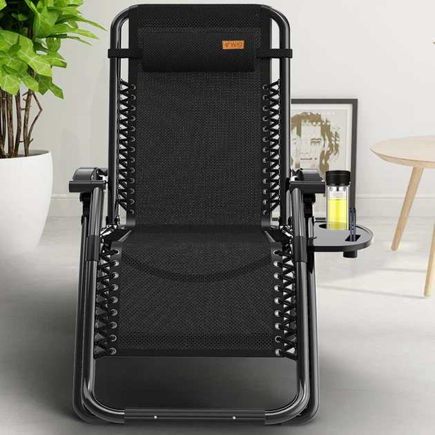 Крісло-шезлонг садове Zero Gravity WCG R-03 з підголівником і підставкою для напоїв, чорний ...