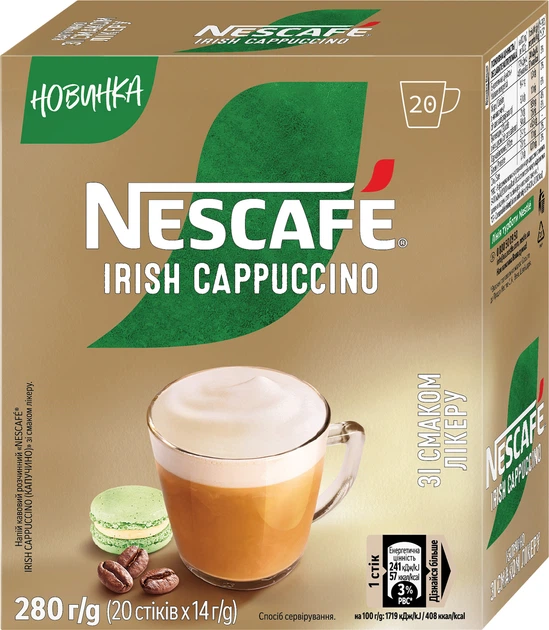 Купити Напій кавовий NESCAFE Irish Cappuccino розчинний 20 стіків по 14 ...