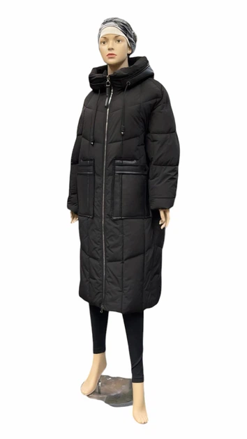 Пуховик жіночий Mishele подовжений стьобаний комбінований з еком-хутром 24221 54-56 чорний ...