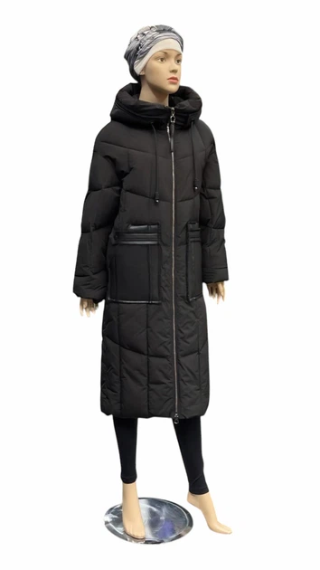 Пуховик жіночий Mishele подовжений стьобаний комбінований з еком-хутром 24221 54-56 чорний ...