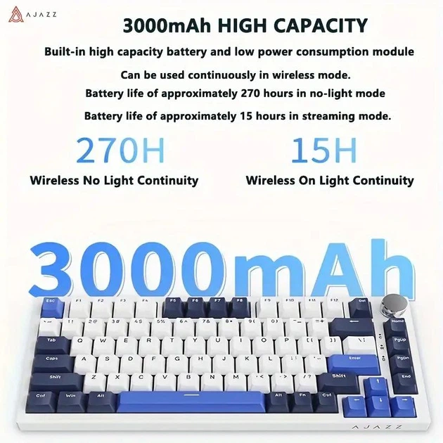 Клавіатура AJAZZ AK75 PRO White-Blue Ігрова Бездротова Механічна. 2.4G ...