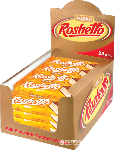 Упаковка вафельных батончиков Roshen Roshetto Milk Chocolate 25 шт х 34 ...