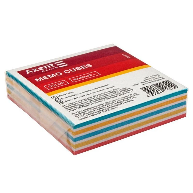 Бумага для заметок COLOR 80х80х20 мм непроклеенный цвет микс Axent Delta D8021, 13933 – фото ...