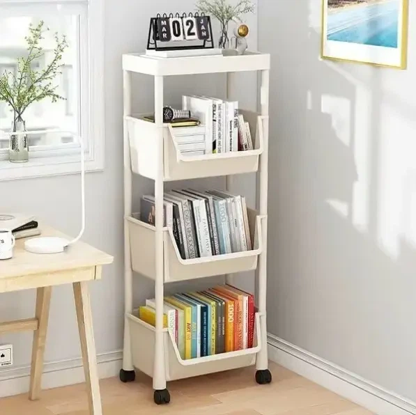 Пластикова етажерка на коліщатках полиця для зберігання книг документів журналів дитячих