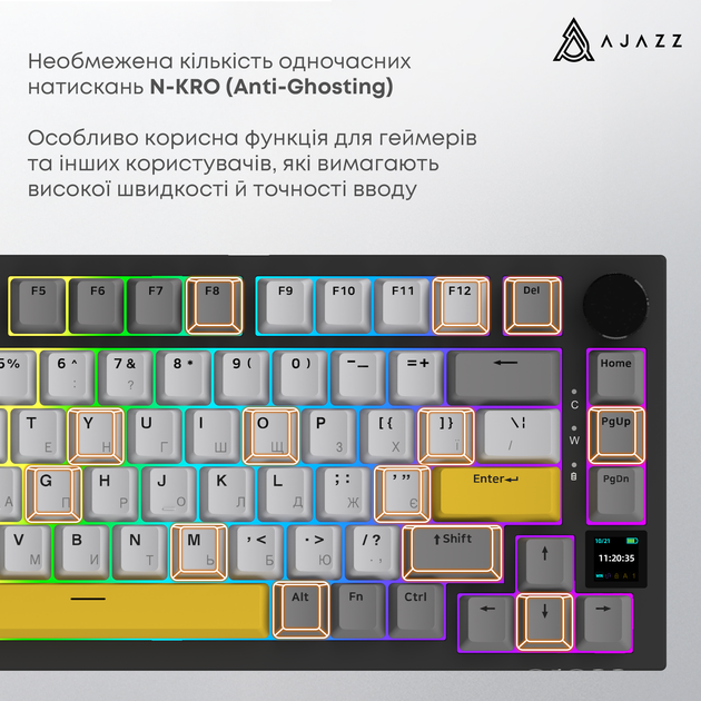 Клавіатура бездротова Ajazz AK820 Pro Flying Fish Switch Purple RGB ...