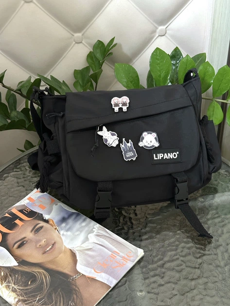 Сумка через плече молодіжна зі значками аніме Lipano чорна. Сумка ...