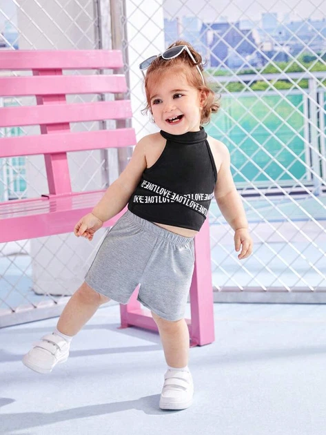 Комплект (топ, шорти) SHEIN 135/140 Чорний sa2312020043316301 ...