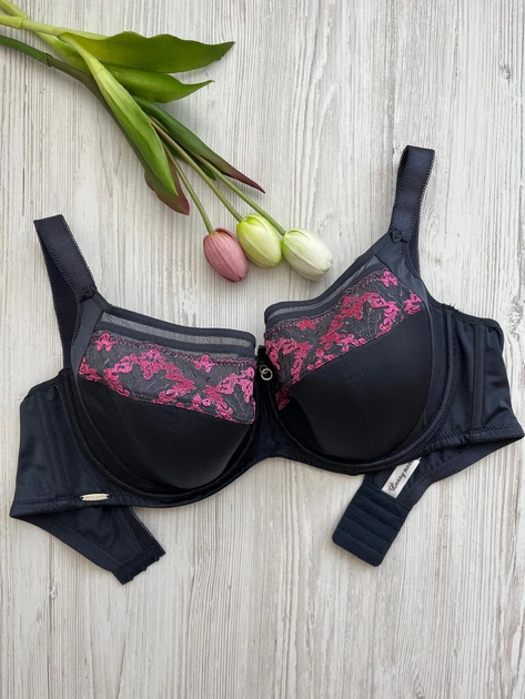 Бюстгальтер Lanny Mode 80G графит, с кружевом, гладкий, лифчик, тонкий поролон, ланни моде ...