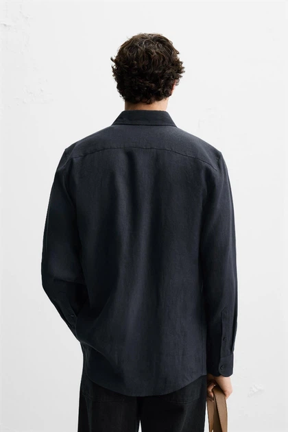 Сорочка зі 100% льону Zara темно синій 3090/344/401 M – Брендовая ...