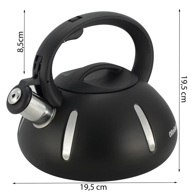 Чайник Ofenbach Чорний 2л з нержавіючої сталі зі свистком і нейлонової ...