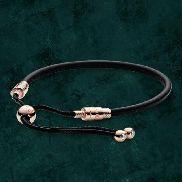 Срібний браслет шкіряний із застібкою з покриттям 14K рожевим золотом ...