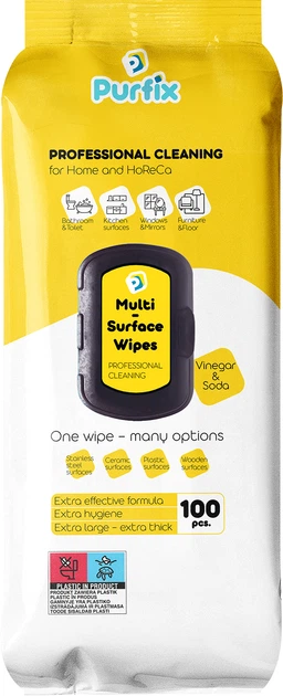 Серветки універсальні вологі господарські для прибирання Purfix, 100 ...