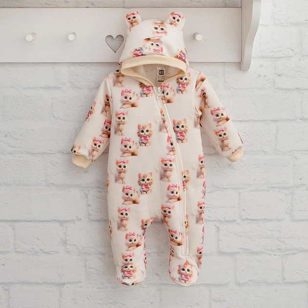 Комбінезон з вушками Котики тринітка на флісі Blanka 56 50-56 см. (110855) – Брендовий одяг ...