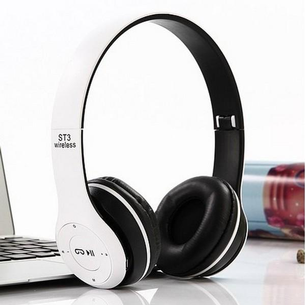 Наушники ST3 беспроводные Bluetooth TF-карта FM радио Белые купить в ...