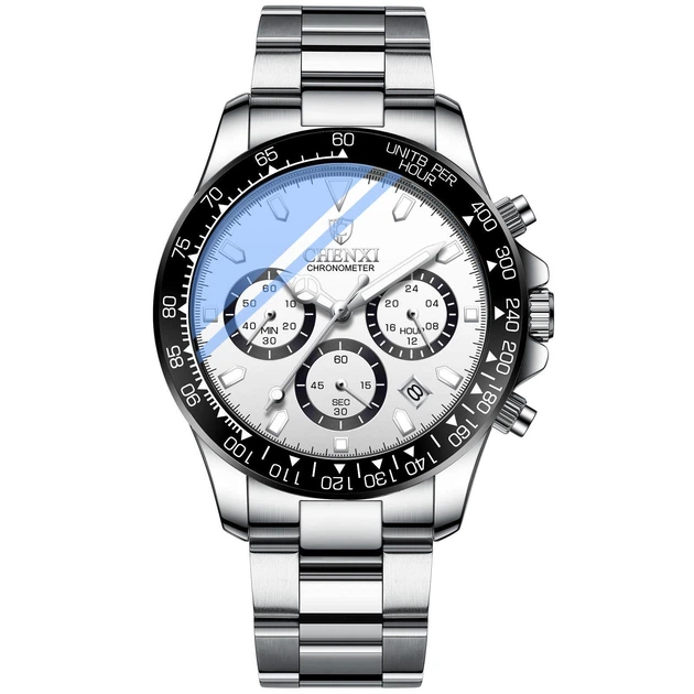 Часы Chenxi CX-908 мужские кварцевые 4 циферблата и календарь застежка бабочка с безелем Серебро ...