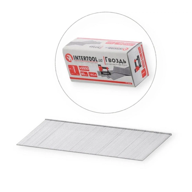 Цвяхи для степлера пневматичного PT-1603, PT-1612 40 мм (к-кт 5000 шт) (18GA) INTERTOOL – фото ...