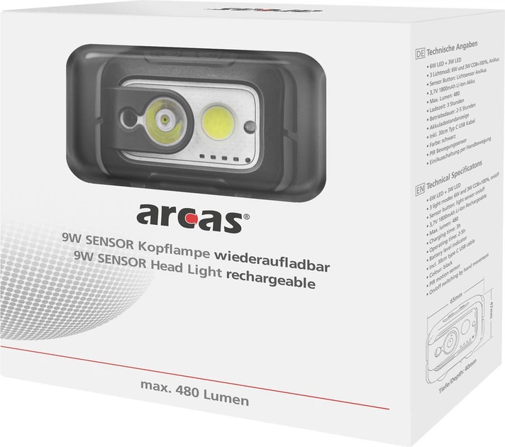Налобний ліхтар Arcas Sensor 300 K 9 Вт 480 лм (ARC LUK 5818) – фото ...