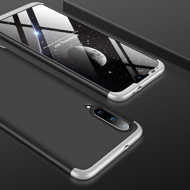 Матовый защитный чехол GKK 360° для Xiaomi Mi A3 Черно-серебристый ...