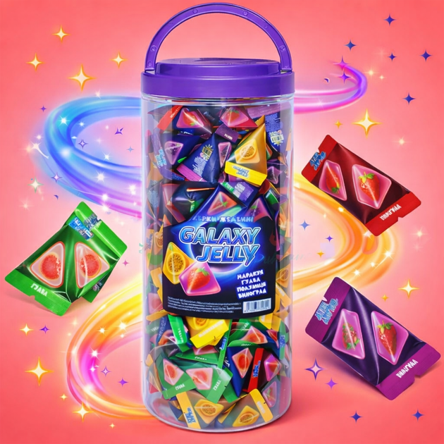 Желейні цукерки Galaxy Jelly трикутники 160шт по 10г - фруктовий мікс ...