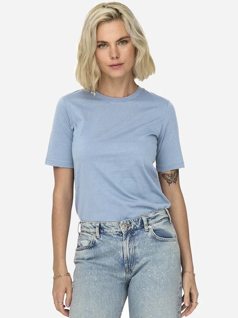Футболка бавовняна жіноча ONLY 15270390-Cashmere Blue XS Блакитна ...