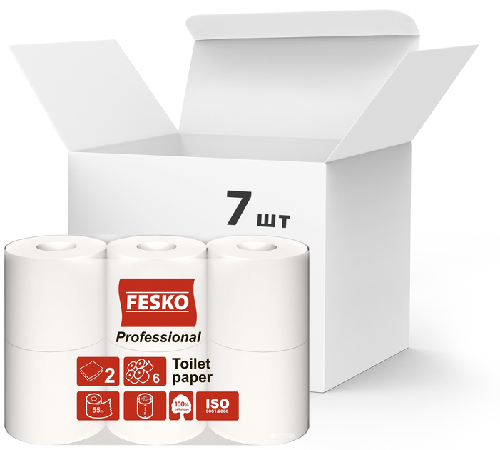 Упаковка туалетной бумаги Fesko Professional 7 шт по 6 рулонов 55 м 2 ...