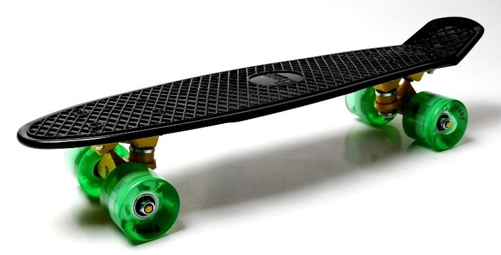 Скейтборд Penny Board Black Пенниборд Черный со светящимися Зелеными ...