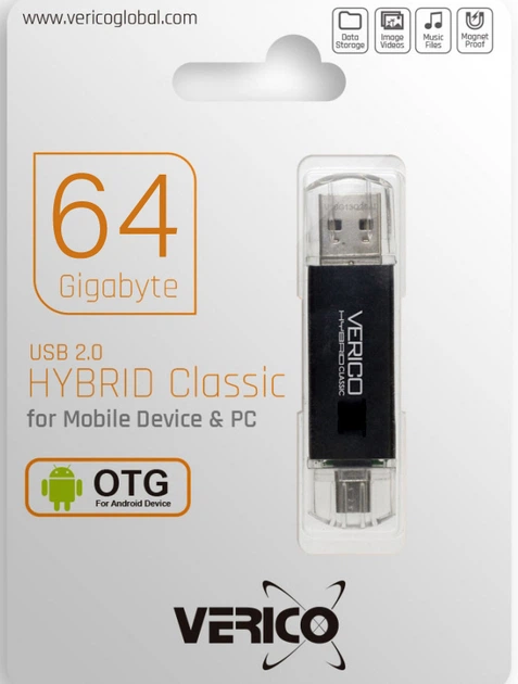 Флеш память USB Verico Hybrid Classic 64GB USB 2.0 + microUSB Black ...