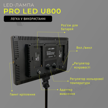 Прямокутне відеосвітло Pro LED U800 для фото, відео 29х17 см зі ...
