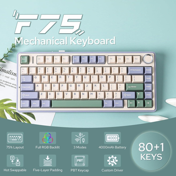 Клавиатура AULA F75 White-Green Игровая Безпроводная Механичиская. 2.4G ...