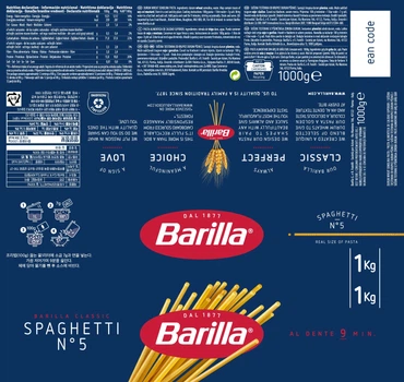 Макарони Barilla Спагеті №5 1 кг (8076800105056) – купити за низькою ...