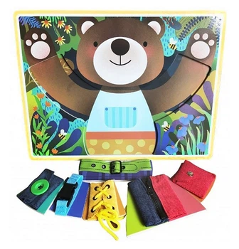 Розвивальна дошка 30х40 Дерев'яний бізіборд Ведмедик: шнурівка ...