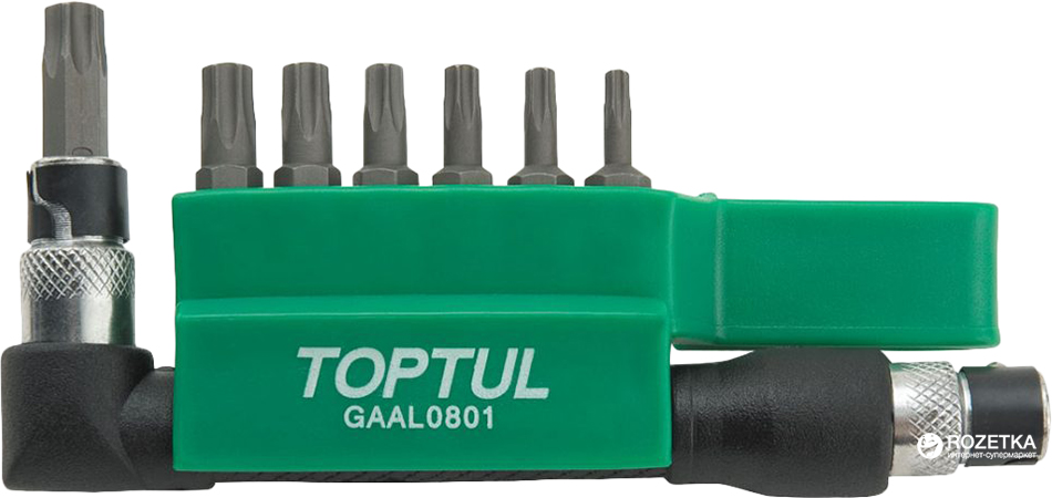 Набір біт Toptul Torx 1/4" з Г-подібним перехідником 8 предметів ...