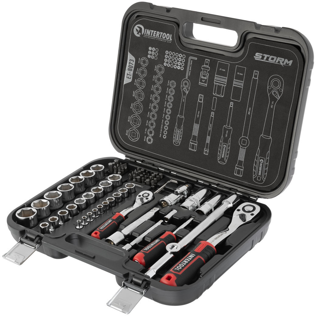 Набір інструментів Intertool STORM 1/2 ", 1/4" Сr-V, 73 предмета (ET-8073) – фото, відгуки ...