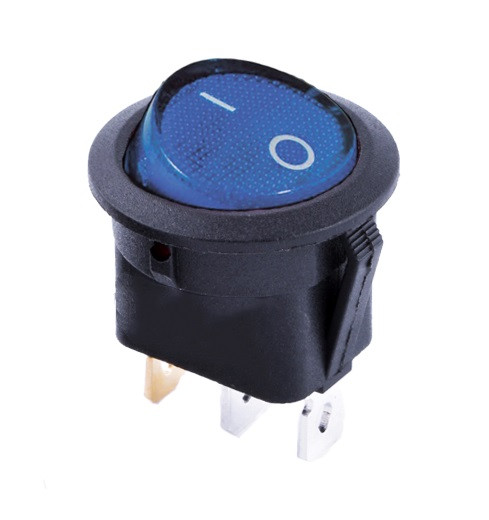 Переключатель KCD1-8-101N BL/B 220V 1 клав. круглый синий с подсветкой ...
